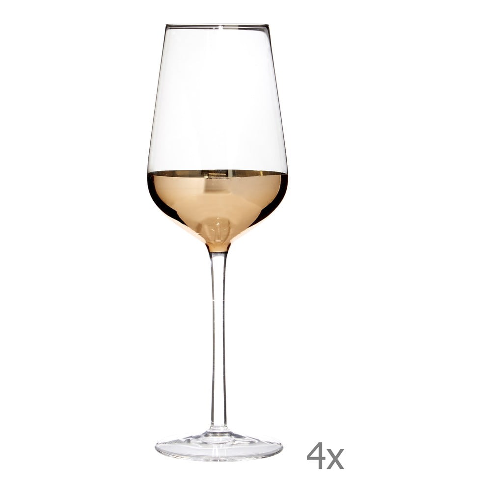 Set 4 pahare pentru vin cu detalii aurii Premier Housewares Horizon ...